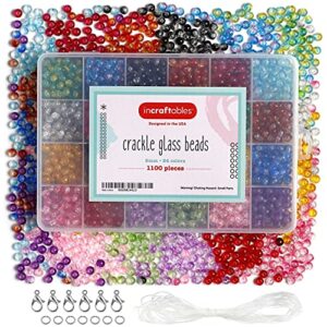 incraftables crackle glass beads 24 colors 1100pcs 6mm kit for jewelry making, hair accessories, bracelets, & crafts. multicolor lampwork assorted crafting bead with organizer box for kids & adults