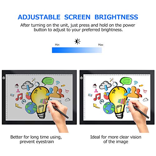 Black A4 Dimmable LED Artcraft Light Box Tracer Slim Light Pad Portable Tablet, USB Power Cable Copy Drawing Board Tracing Table for Artists Designing, Animation, Sketching, Stenciling X-ray Viewing