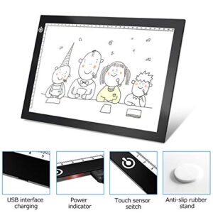 Black A4 Dimmable LED Artcraft Light Box Tracer Slim Light Pad Portable Tablet, USB Power Cable Copy Drawing Board Tracing Table for Artists Designing, Animation, Sketching, Stenciling X-ray Viewing