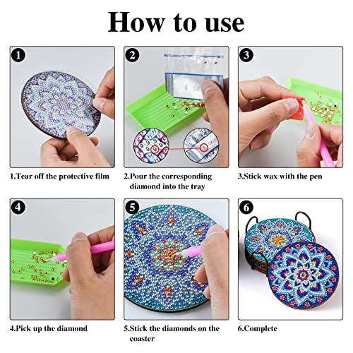 Finphoon Diamond Painting Coasters Kit with Holder, 8 Pcs DIY Diamond Painting Ocean Art Coasters Kit, Diamond Painting Art Kits for Adults Kids