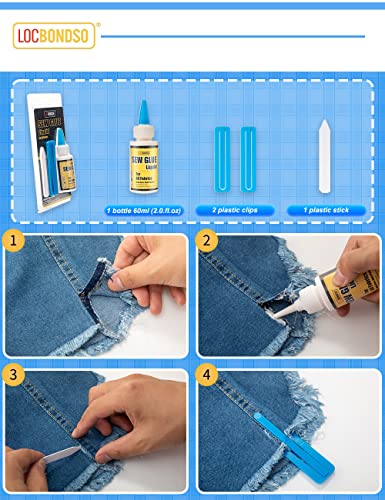 LOCBONDSO 1 Min Fast Dry Sew Glue Liquid Quick Bonding Reinforcing Fabric Adhesives DIY Speedy Fix for Denim Cotton Flannel Clothes Tent Curtain Leather Sofa Cover Polyester Gloves Doll Repair