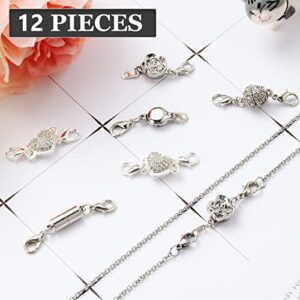 12 Pcs Necklace Magnetic Clasps and Closures Magnetic Lobster Clasps Silver Magnetic Jewelry Clasps Locking Necklace Extender Round Rhinestone Ball Magnetic Clasps for Bracelets Making Multiple Styles