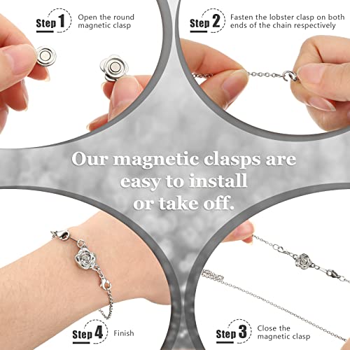 12 Pcs Necklace Magnetic Clasps and Closures Magnetic Lobster Clasps Silver Magnetic Jewelry Clasps Locking Necklace Extender Round Rhinestone Ball Magnetic Clasps for Bracelets Making Multiple Styles