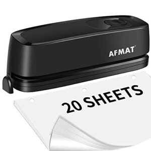 3 hole punch, afmat electric three hole punch heavy duty, 20-sheet punch capacity, ac or battery operated paper punch, effortless punching, long lasting paper puncher for office school studio, black