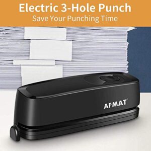 3 Hole Punch, AFMAT Electric Three Hole Punch Heavy Duty, 20-Sheet Punch Capacity, AC or Battery Operated Paper Punch, Effortless Punching, Long Lasting Paper Puncher for Office School Studio, Black