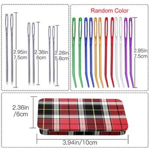 12 Pieces Yarn Needle, Tapestry Needle Bent Embroidery Needles Bent Tip Needles, and 6 Pieces Large-Eye Blunt Needles with Iron Box for Knitting Crochet (Random Color)