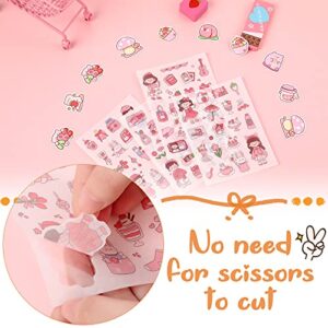 652 Pieces Korean Cute Kawaii Washi Cartoon Stickers Cartoon Little Girls Stickers Set Lovely Kid Sticker Small Size Scrapbook Decal Photo Planner Dairy Sticker for Notebook DIY(Cute Style)