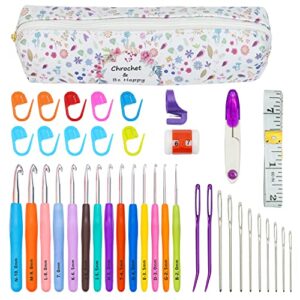 wateza [40 pcs] crochet hooks set, 14 size 2mm(b)- 10mm(n) | ergonomic soft grip handles crochet kit for beginners, adults and arthritic hands, complete crochet hook set with zipper case