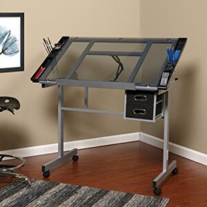 OneSpace Craft Station with Blue Glass Drafting, Silver