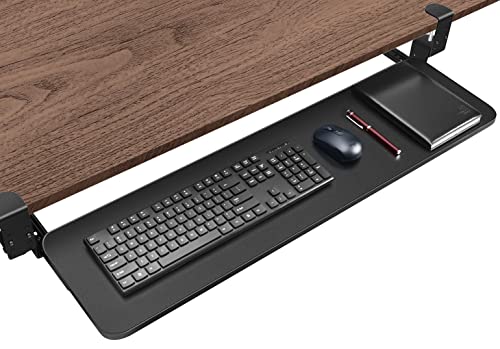 Kanrichu 35.4'' Extra Large Keyboard Tray, No Screw Long Adjustable Height Under Desk Pull Out Keyboard Drawer with C Clamp (Black)