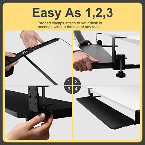 Kanrichu 35.4'' Extra Large Keyboard Tray, No Screw Long Adjustable Height Under Desk Pull Out Keyboard Drawer with C Clamp (Black)