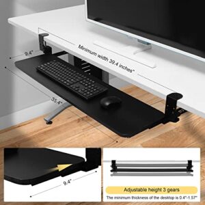 Kanrichu 35.4'' Extra Large Keyboard Tray, No Screw Long Adjustable Height Under Desk Pull Out Keyboard Drawer with C Clamp (Black)