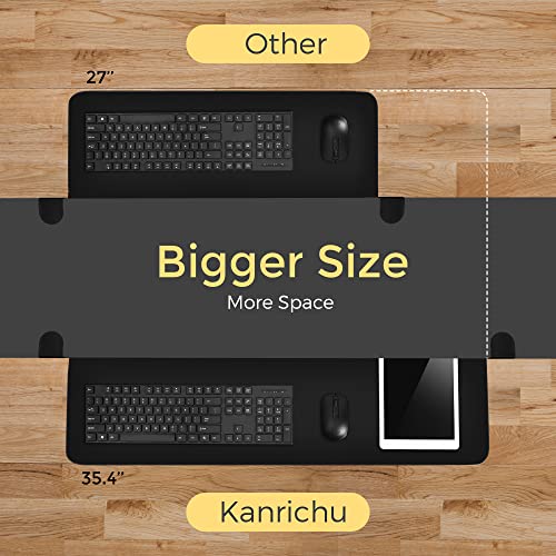 Kanrichu 35.4'' Extra Large Keyboard Tray, No Screw Long Adjustable Height Under Desk Pull Out Keyboard Drawer with C Clamp (Black)