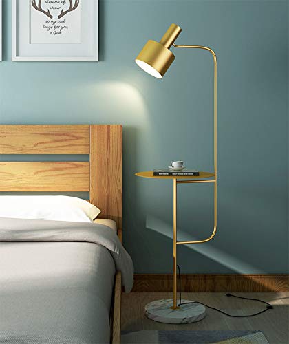 Hsyile Lighting KU300217 Contemporary Modern Creative Floor Lamp with a Table,Suitable for Living Room,Den,Office,Bedroom - E26 Bulb - Brushed Brass Finish