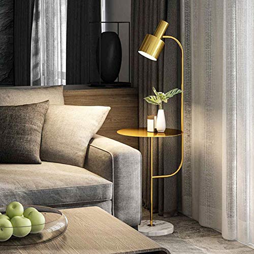 Hsyile Lighting KU300217 Contemporary Modern Creative Floor Lamp with a Table,Suitable for Living Room,Den,Office,Bedroom - E26 Bulb - Brushed Brass Finish