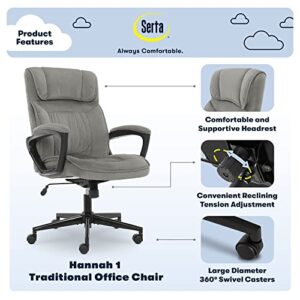 Serta Executive Office Chair Ergonomic Computer Upholstered Layered Body Pillows, Contoured Lumbar Zone, Base, Fabric, Black/Grey