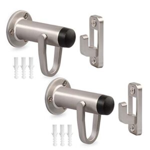 homotek 2 pack heavy duty door stopper with manual hook,door holder stop with sound dampening rubber bumper wall mounted, brushed satin nickel