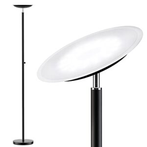 lakumu torchiere floor lamp, led floor lamp, stepless dimmable, tall free standing light, 5000k daylight white, modern sky lamp, super bright floor lamp for living room office bedroom, matte black