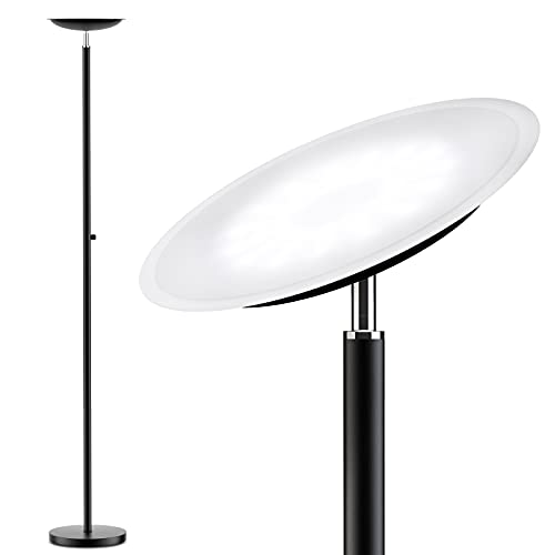 Lakumu Torchiere Floor Lamp, LED Floor Lamp, Stepless Dimmable, Tall Free Standing Light, 5000K Daylight White, Modern Sky Lamp, Super Bright Floor Lamp for Living Room Office Bedroom, Matte Black