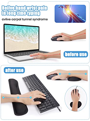 Kalolary 3 Pcs Acrylic Tilted Computer Keyboard Holder with Mouse & Keyboard Wrist Rest Pad, Computer Keyboard Stand Set for Easy Ergonomic Typing for Office Desk, Home, School