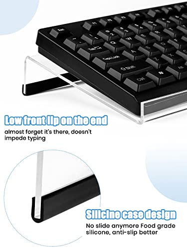 Kalolary 3 Pcs Acrylic Tilted Computer Keyboard Holder with Mouse & Keyboard Wrist Rest Pad, Computer Keyboard Stand Set for Easy Ergonomic Typing for Office Desk, Home, School