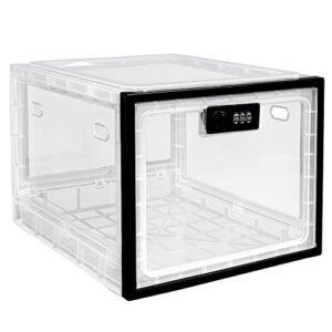 gemaxvoled lockable box large capacity, clear locking box for medicines, premium material lockable storage bin organizer box for fridge food/snacks/phone/tablet jail/home safety