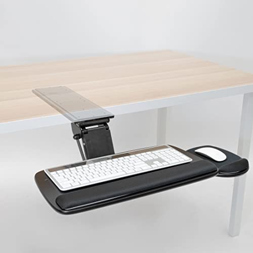 Mount-It! Under Desk Keyboard Tray, Adjustable Keyboard and Mouse Drawer Platform with Ergonomic Wrist Rest Pad, 17.25" Track, Black