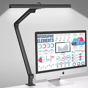 kablerika 12w led desk lamp with clamp, bright swing arm desk lamp, dimmable architect lamp for home office, eye-caring overhead lighting&6 color temperatures for monitor/study/reading