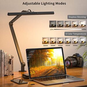 KableRika 12W LED Desk Lamp with Clamp, Bright Swing Arm Desk Lamp, Dimmable Architect Lamp for Home Office, Eye-Caring Overhead Lighting&6 Color Temperatures for Monitor/Study/Reading