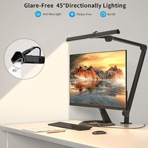 KableRika 12W LED Desk Lamp with Clamp, Bright Swing Arm Desk Lamp, Dimmable Architect Lamp for Home Office, Eye-Caring Overhead Lighting&6 Color Temperatures for Monitor/Study/Reading