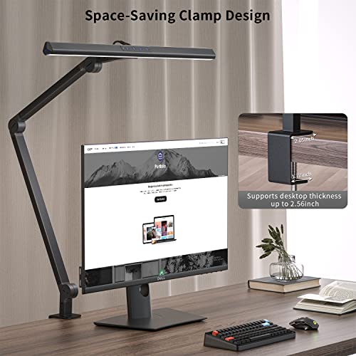 KableRika 12W LED Desk Lamp with Clamp, Bright Swing Arm Desk Lamp, Dimmable Architect Lamp for Home Office, Eye-Caring Overhead Lighting&6 Color Temperatures for Monitor/Study/Reading