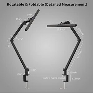 KableRika 12W LED Desk Lamp with Clamp, Bright Swing Arm Desk Lamp, Dimmable Architect Lamp for Home Office, Eye-Caring Overhead Lighting&6 Color Temperatures for Monitor/Study/Reading