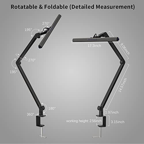 KableRika 12W LED Desk Lamp with Clamp, Bright Swing Arm Desk Lamp, Dimmable Architect Lamp for Home Office, Eye-Caring Overhead Lighting&6 Color Temperatures for Monitor/Study/Reading