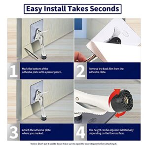 HOME&I No Drilling Kick Down Door Stopper with Large Self Adhesive Screw Bracket, Plate ,Commercial Heavy Duty Door Kick Stopper for Bottom of Door ,Height-Adjustable Rubber Foot,4 Inch