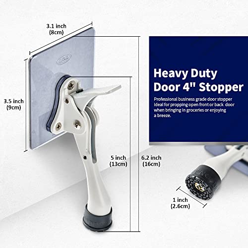 HOME&I No Drilling Kick Down Door Stopper with Large Self Adhesive Screw Bracket, Plate ,Commercial Heavy Duty Door Kick Stopper for Bottom of Door ,Height-Adjustable Rubber Foot,4 Inch