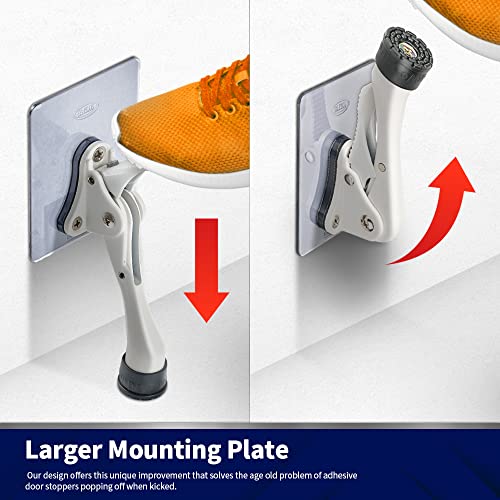 HOME&I No Drilling Kick Down Door Stopper with Large Self Adhesive Screw Bracket, Plate ,Commercial Heavy Duty Door Kick Stopper for Bottom of Door ,Height-Adjustable Rubber Foot,4 Inch