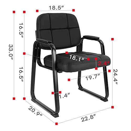 CLATINA Waiting Room Guest Chair with Bonded Leather Padded Arm Rest for Office Reception and Conference Desk Black with Sled Base 4 Pack