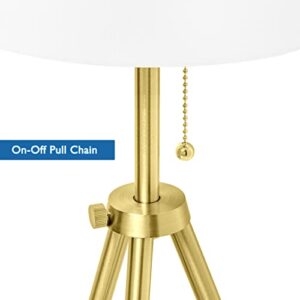 O’Bright Tripod Floor Lamp, Adjustable in Height, 100% Metal Body with Linen Drum Shade, E26 Socket, Bedside Lamp, Standing Light for Living Room, Bedroom, Office, Antique Brass