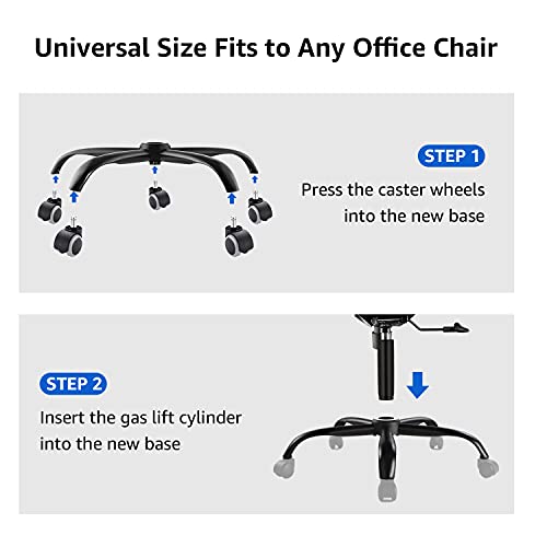 Mastery Mart Office Chair Base Replacement for Desk Chair with Cap, Universal Gas Cylinder and Caster Sockets, 28"(70 cm) Heavy Duty 2200 Lbs/1000 Kg (Matte Black)