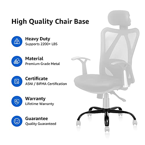 Mastery Mart Office Chair Base Replacement for Desk Chair with Cap, Universal Gas Cylinder and Caster Sockets, 28"(70 cm) Heavy Duty 2200 Lbs/1000 Kg (Matte Black)