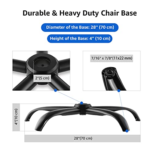 Mastery Mart Office Chair Base Replacement for Desk Chair with Cap, Universal Gas Cylinder and Caster Sockets, 28"(70 cm) Heavy Duty 2200 Lbs/1000 Kg (Matte Black)