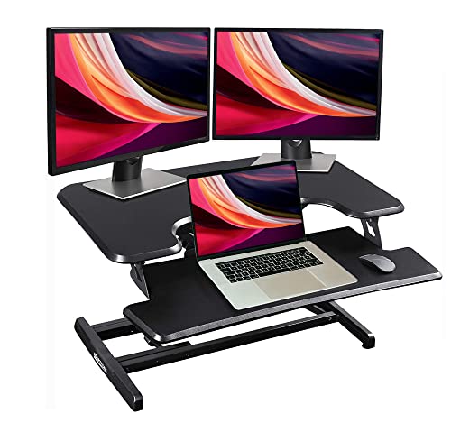 ADAPTZONE Standing Desk Converter, 33 Inch Height Adjustable Sit Stand Up Desk Riser, Sit Stand Desk Converter with Deep Keyboard Tray for Laptop, Tabletop Stand Up Desk Workstation Fits Dual Monitor