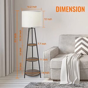 Floor Lamp, 3-Tier Round Corner Shelf Floor Lamp with 3 Dimmable Levels - Simple Standing Lamp with White Fabric Shade, Tall Modern Floor Lamps with Shelves for Bedroom, Living Room and Office