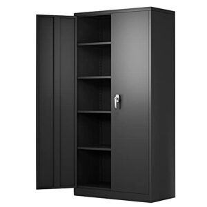 greatmeet metal storage cabinet with 4 adjustable shelves and locking doors, tall metal utility storage cabinet, 72″ h locking steel storage cabinet for office,pantry,garage, black