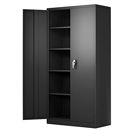 GREATMEET Metal Storage Cabinet with 4 Adjustable Shelves and Locking Doors, Tall Metal Utility Storage Cabinet, 72" H Locking Steel Storage Cabinet for Office,Pantry,Garage, Black