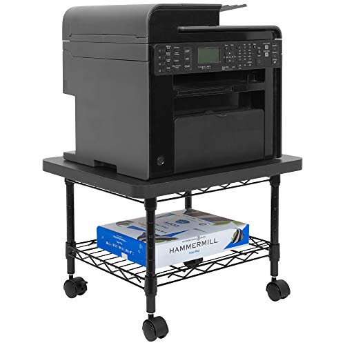 Mount-It! Under Desk Printer Stand with Wheels | Mobile Printer and Fax Cart with Storage Shelf for Office and Home Use, 2 Tiers (Black)