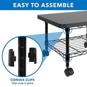 Mount-It! Under Desk Printer Stand with Wheels | Mobile Printer and Fax Cart with Storage Shelf for Office and Home Use, 2 Tiers (Black)