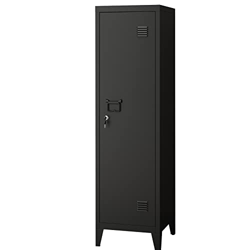 MIOCASA Metal Cabinet Home Office Storage Cabinets with Doors and Shelves Lockable 3 Door File Cabinet Organizer Coat Lockers for Kids (Black)