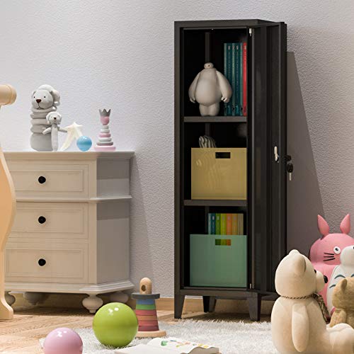 MIOCASA Metal Cabinet Home Office Storage Cabinets with Doors and Shelves Lockable 3 Door File Cabinet Organizer Coat Lockers for Kids (Black)