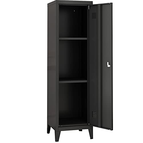 MIOCASA Metal Cabinet Home Office Storage Cabinets with Doors and Shelves Lockable 3 Door File Cabinet Organizer Coat Lockers for Kids (Black)